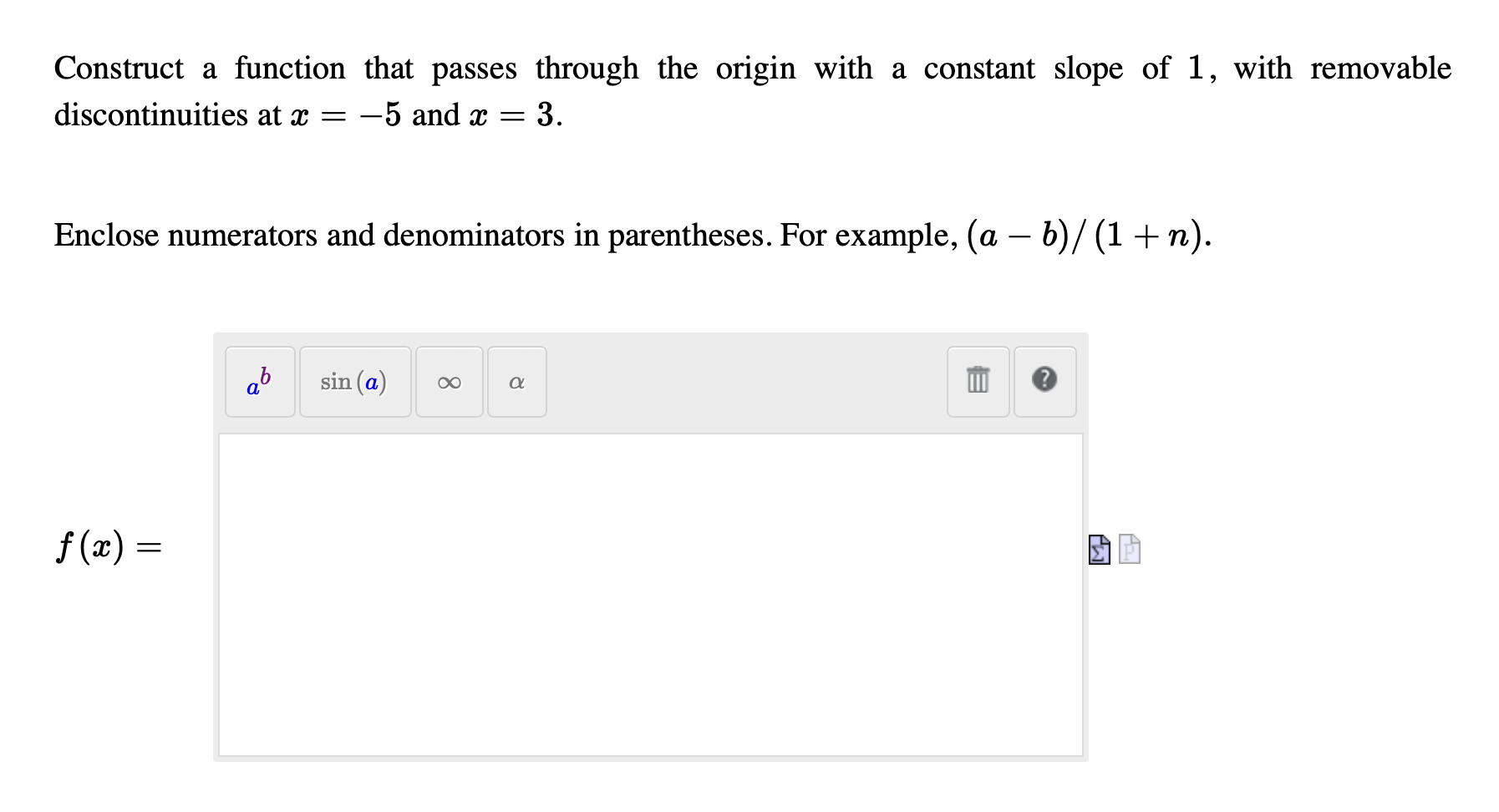 Solved Construct a function that passes through the origin | Chegg.com
