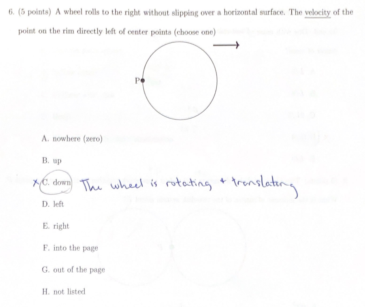 Solved 6. (5 points) A wheel rolls to the right without | Chegg.com
