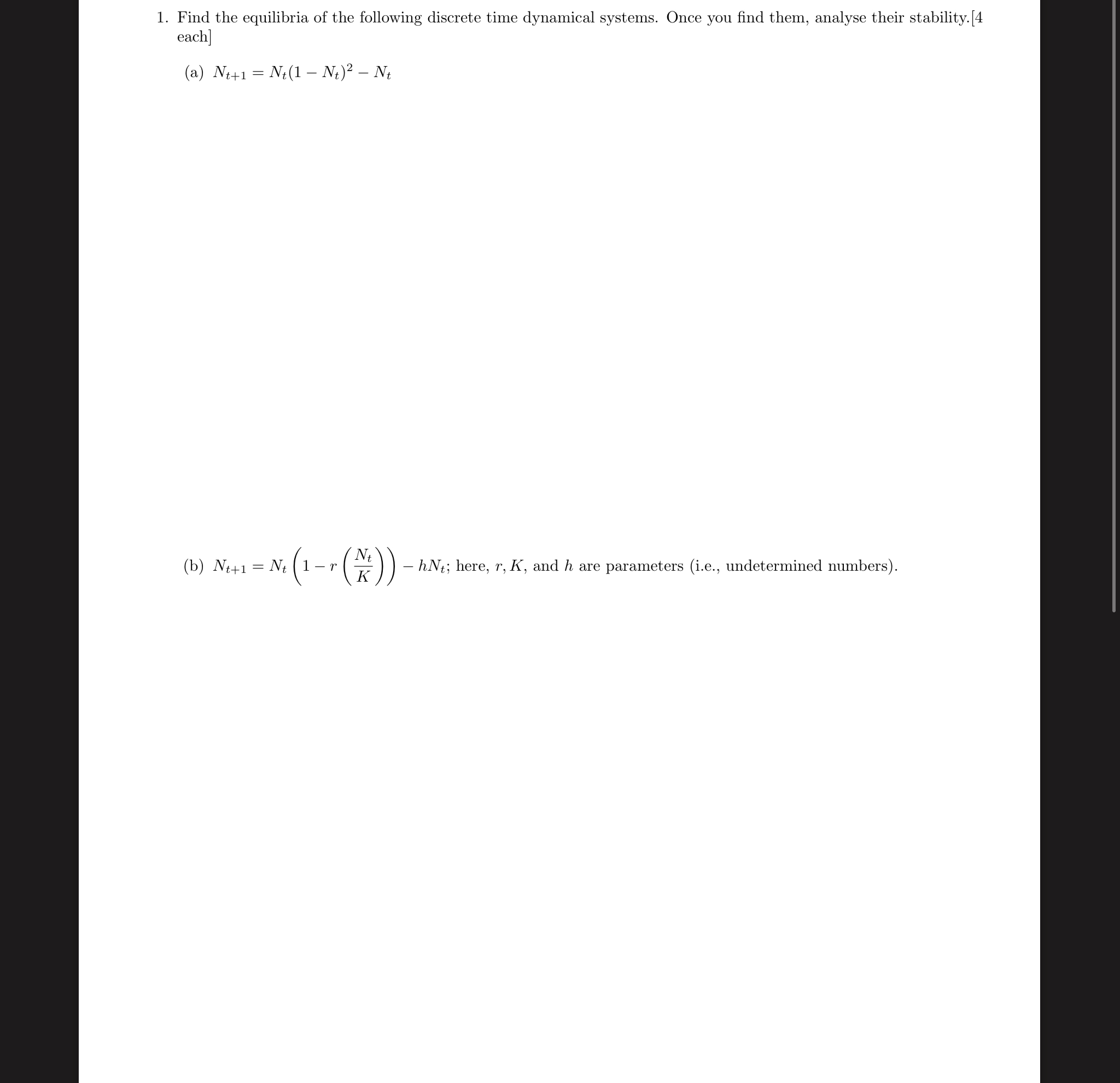 Solved Find the equilibria of the following discrete time | Chegg.com