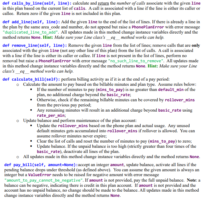 class PhonePlan: def-init-(self, lines in the plan. | Chegg.com