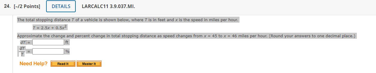 Solved 24. [-/2 points) DETAILS LARCALC11 3.9.037.MI. The | Chegg.com