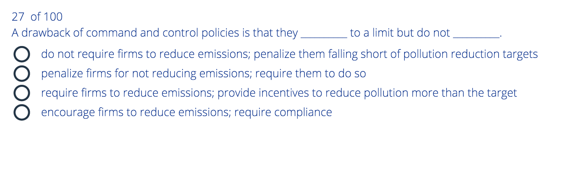 Solved 27 of 100 A drawback of command and control policies | Chegg.com