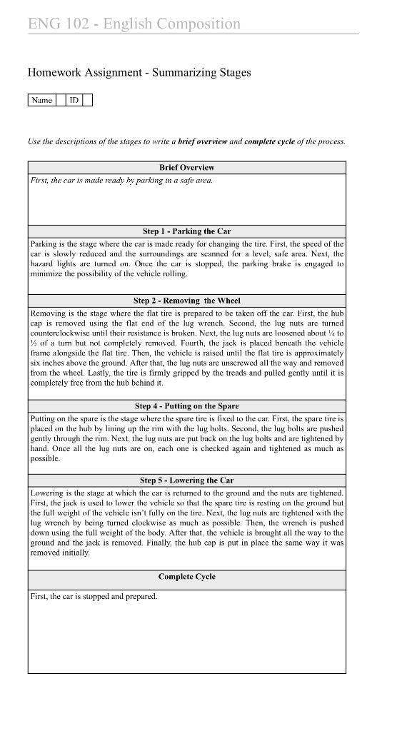 Homework Assignment Summarizing Stages Use The