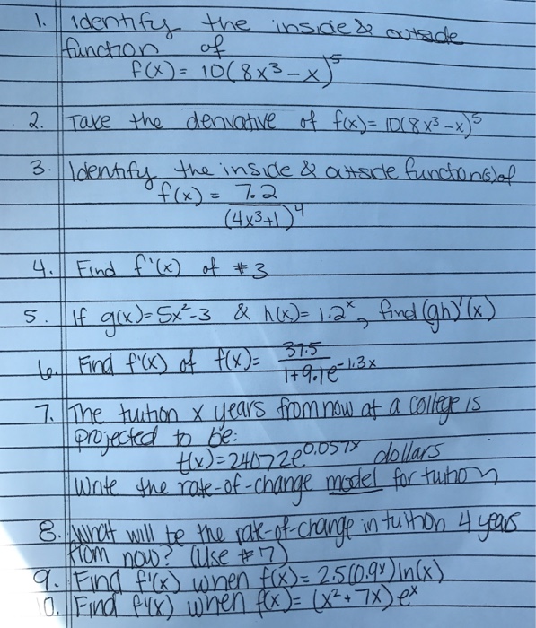 Solved Identify the insides outside function of f(x) = 10 | Chegg.com