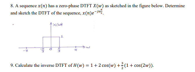 Solved 8. A sequence x(n) has a zero-phase DTFT X(w) as | Chegg.com