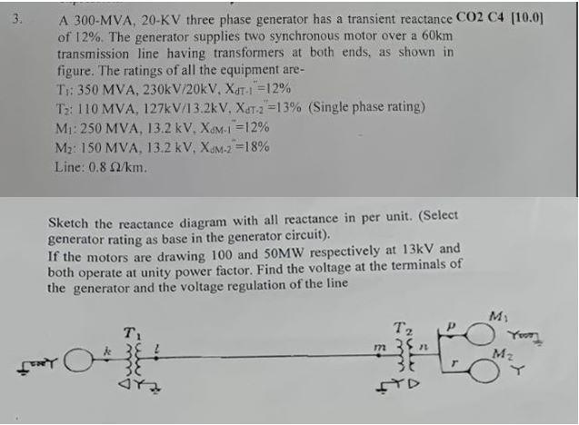 Solved A 300−MVA,20−KV three phase generator has a transient | Chegg.com