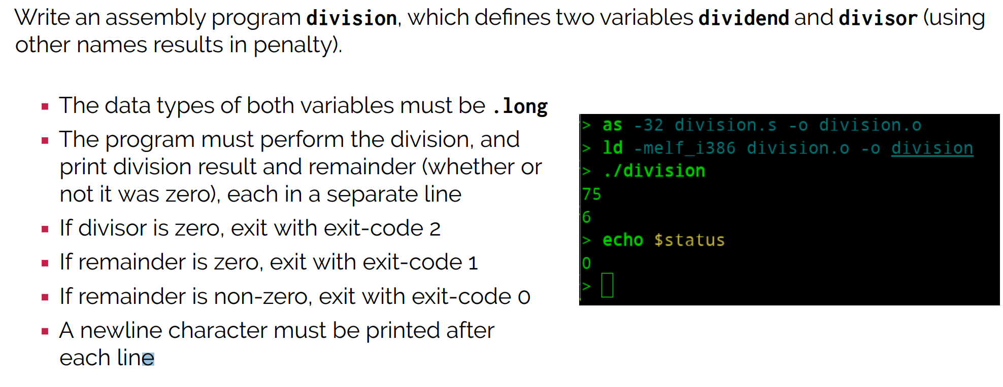 Solved Write an assembly program division, which defines two | Chegg.com