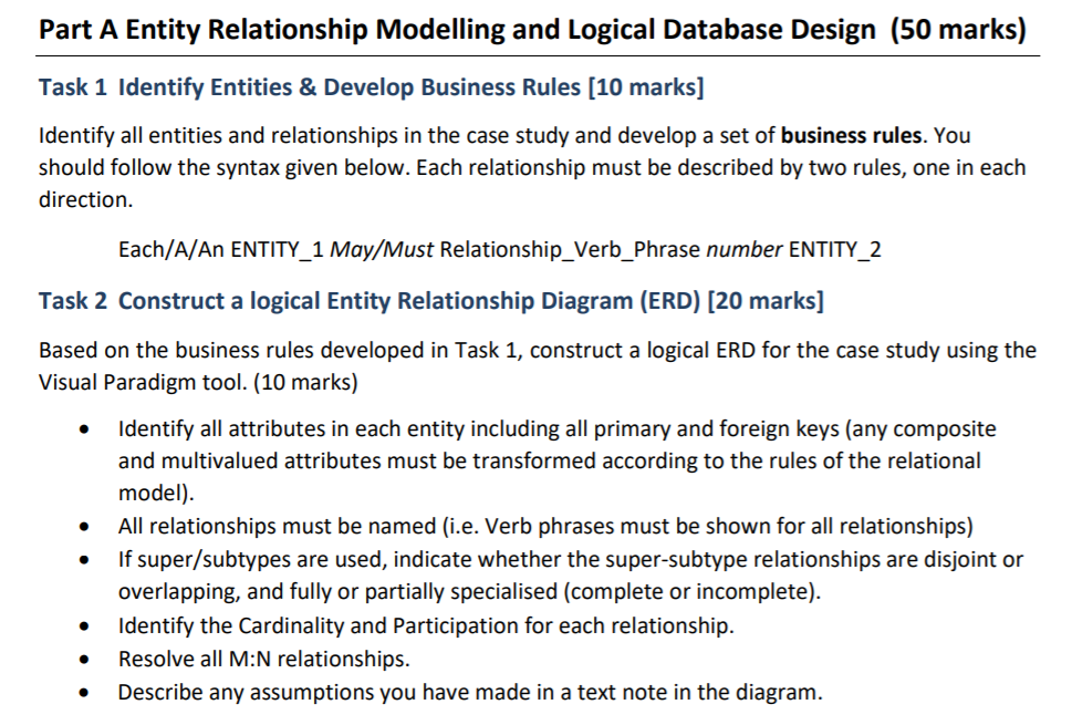 Solved INFS601 Case Study for Database Project Assignment A | Chegg.com