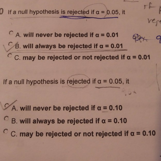 Solved If a null hypothesis is rejected if a = 0.05, it rese | Chegg.com