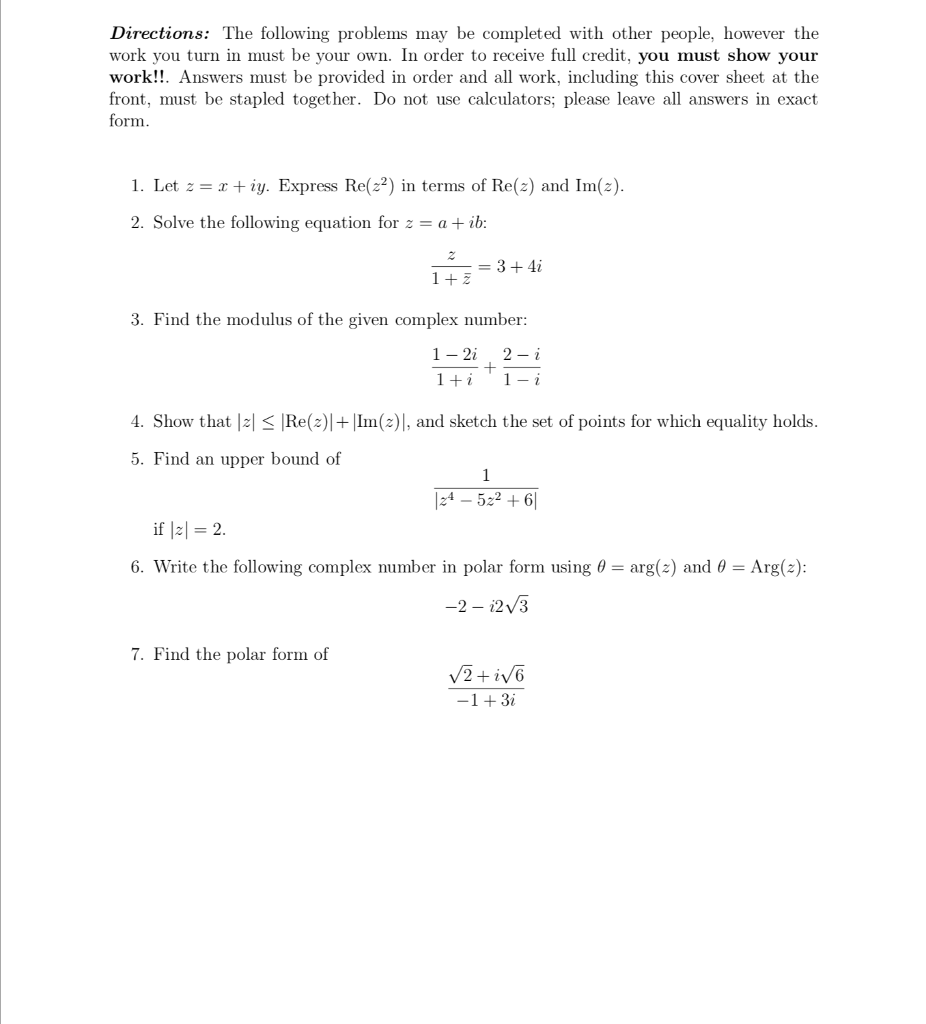 Solved Directions: The following problems may be completed | Chegg.com
