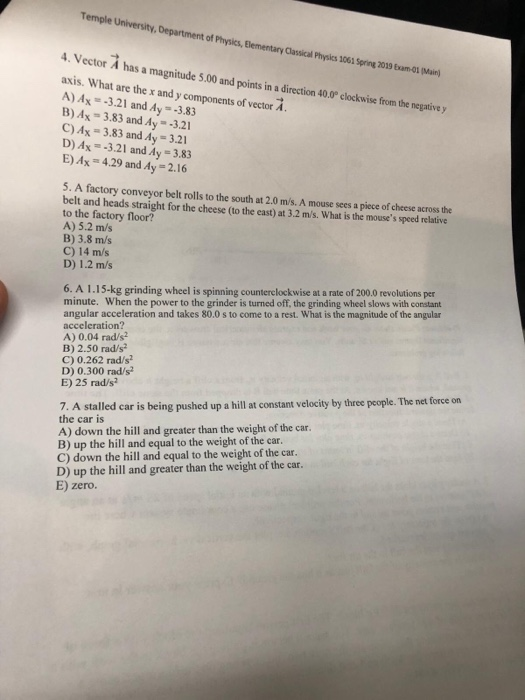 Solved Temple University,Department of Physics, Elementary | Chegg.com