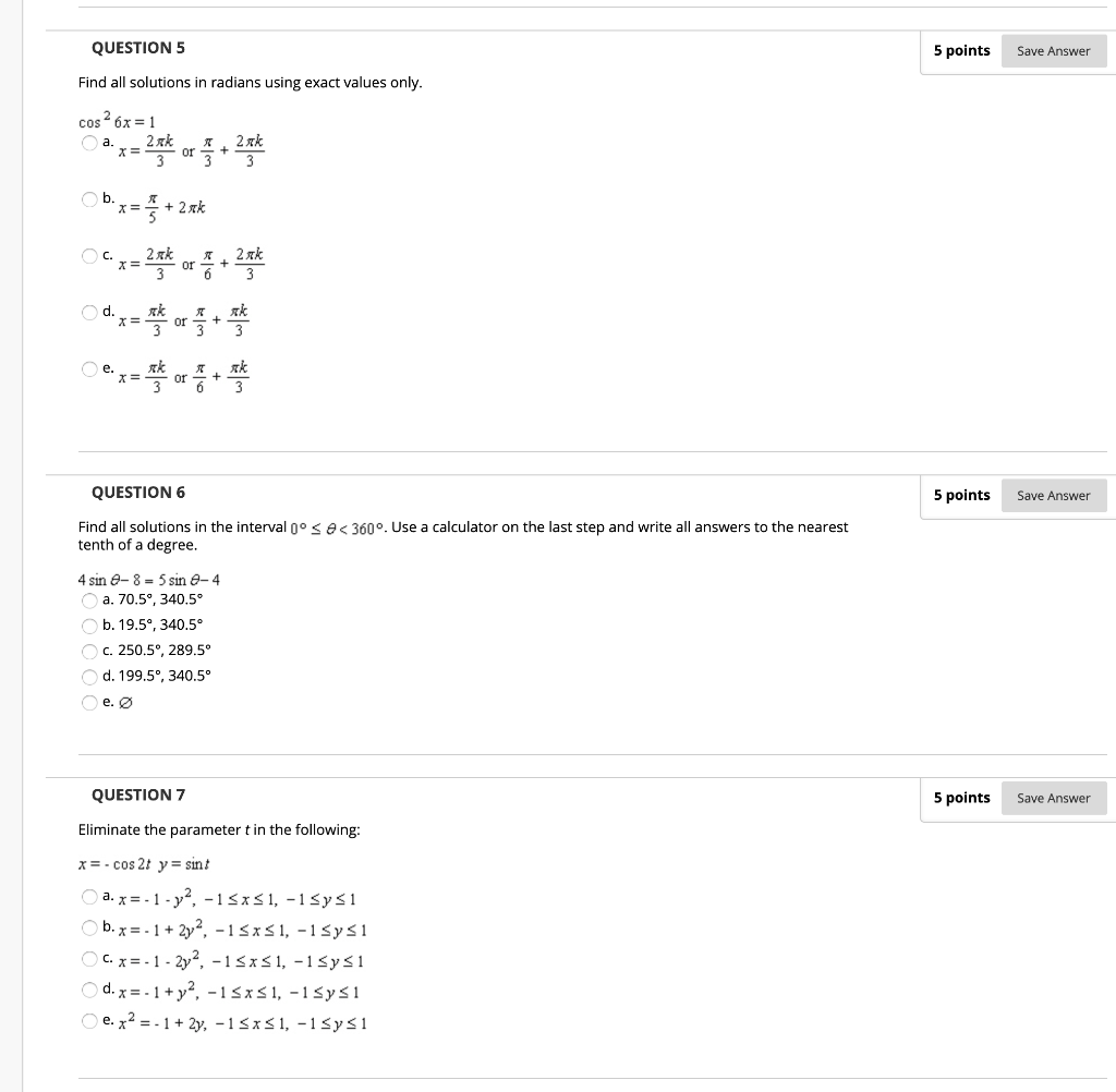 Solved Question 5 Find All Solutions In Radians Using Exact