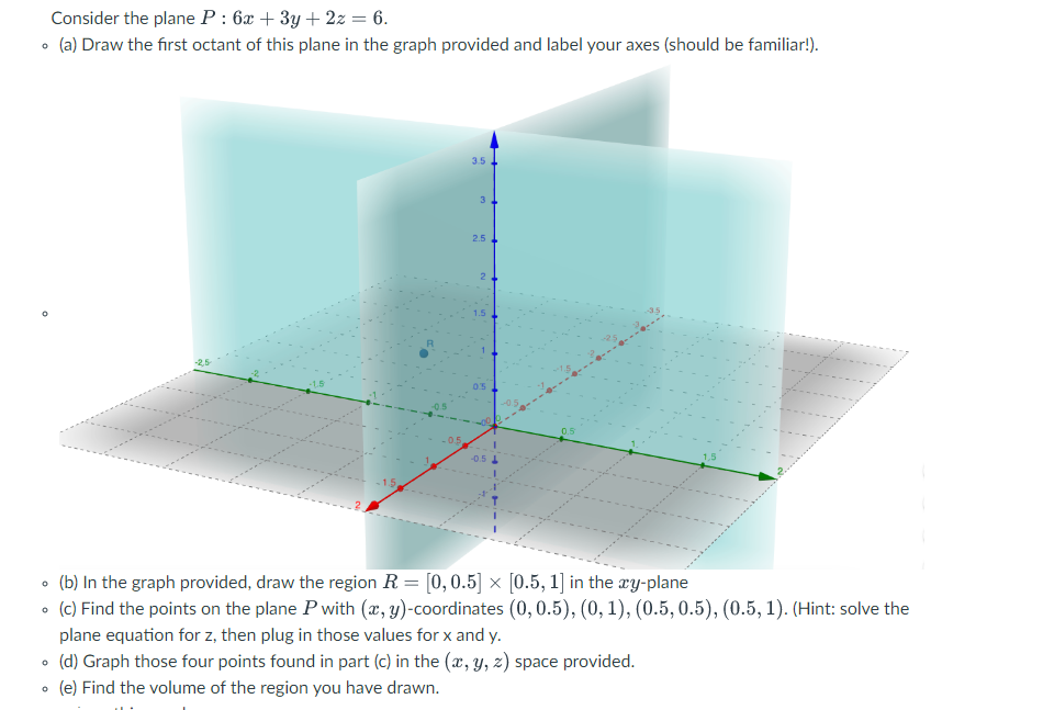 [Solved]: Consider the plane P:6x+3y+2z=6. - (a) Draw the