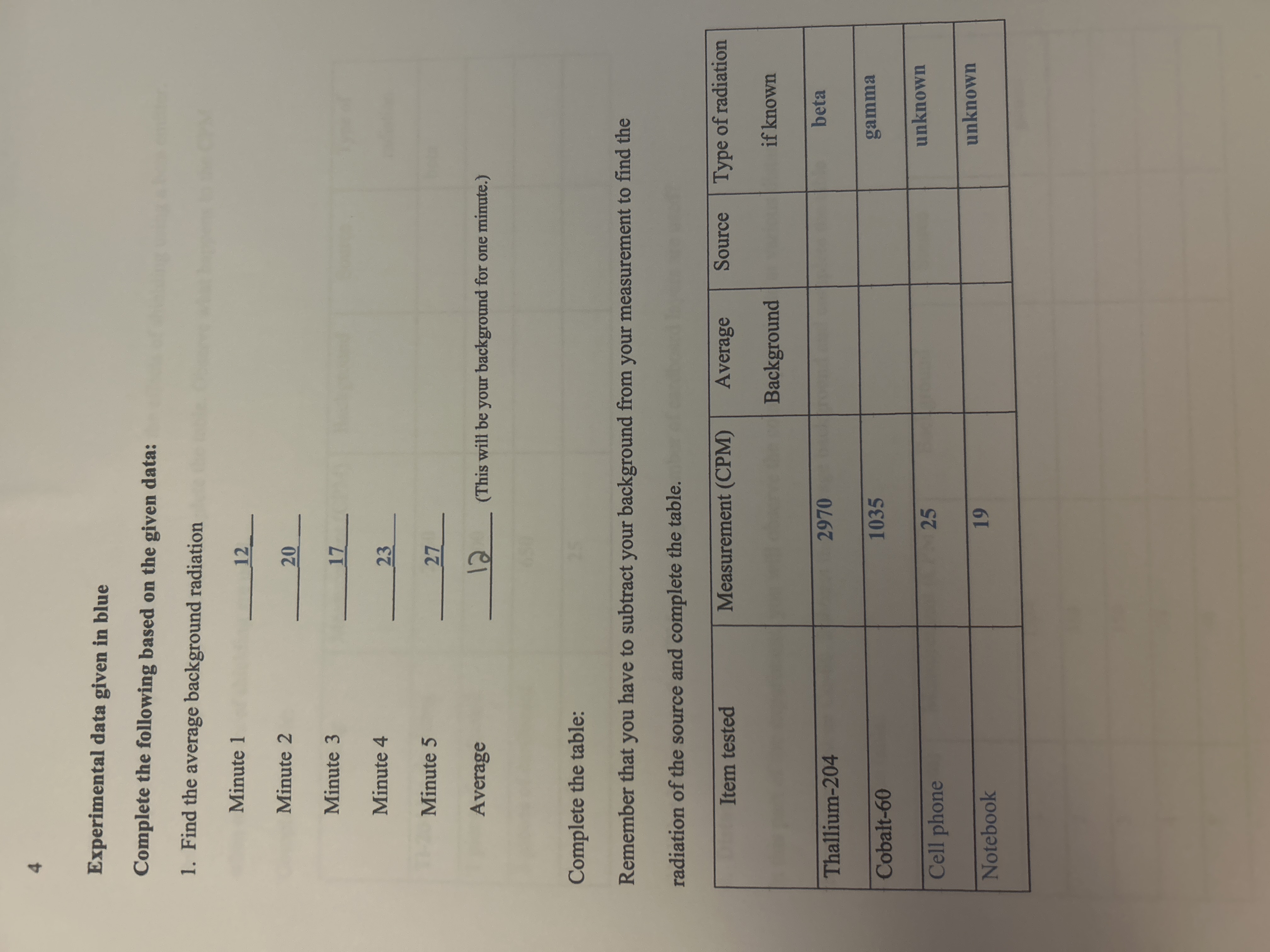 Solved 4Experimental data given in blueComplete the | Chegg.com