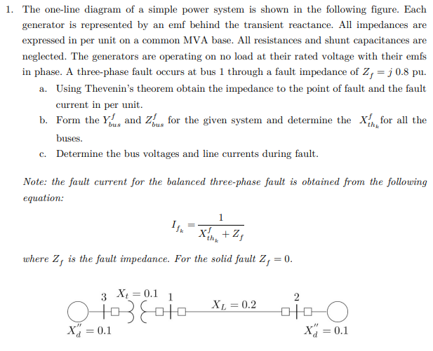 Solved 1. The one-line diagram of a simple power system is | Chegg.com