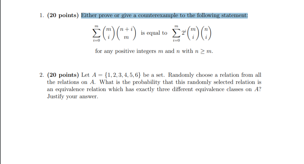 1. (20 points) Either prove or give a counterexample | Chegg.com