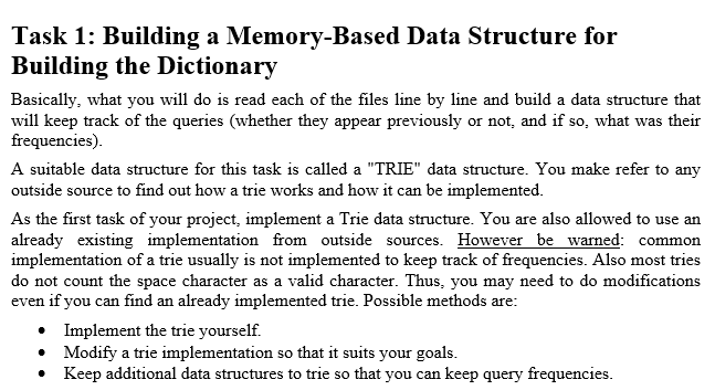 Solved Task 1: Building a Memory-Based Data Structure for | Chegg.com