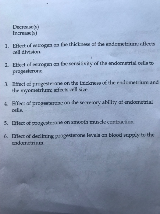 Solved Decrease(s) Increase(s) 1. Effect of estrogen on the | Chegg.com