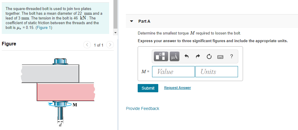 Solved The square-threaded bolt is used to join two plates | Chegg.com