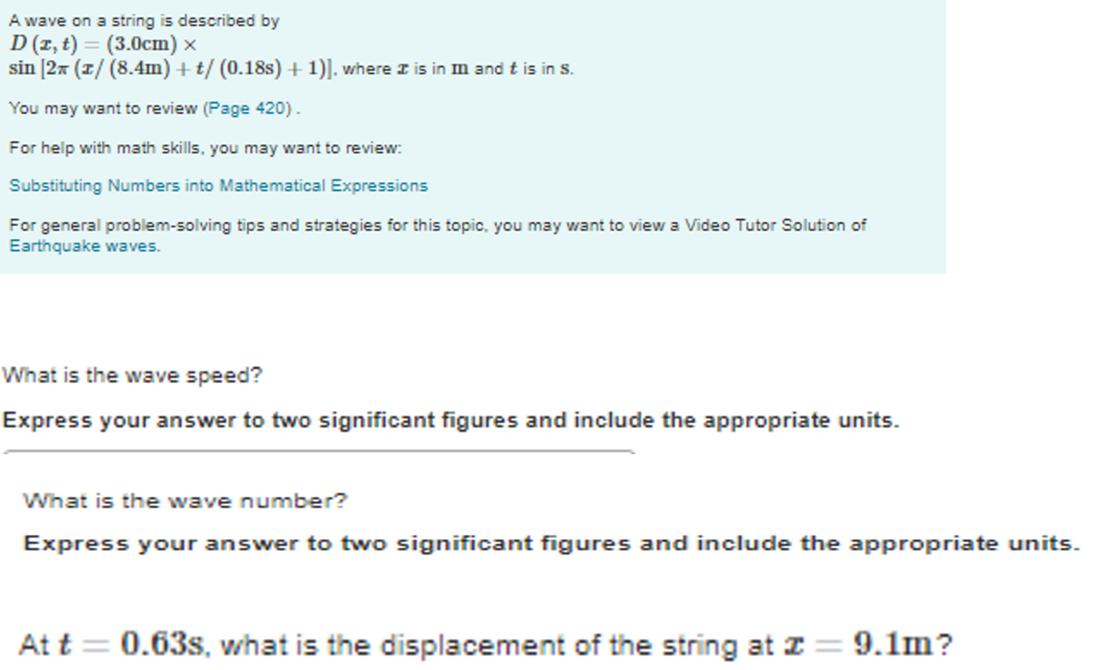 Solved A wave on a string is described by D (2, t) = (3.0cm) | Chegg.com
