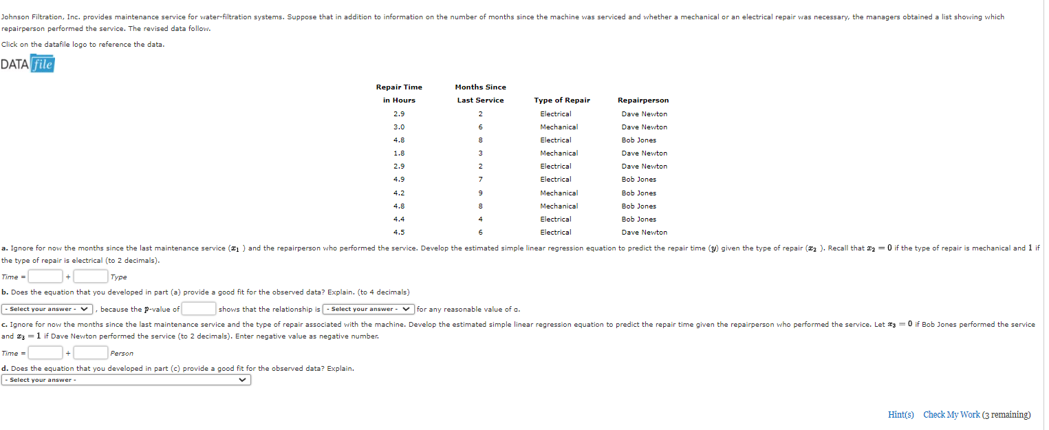 Solved epairperson performed the service. The revised data | Chegg.com