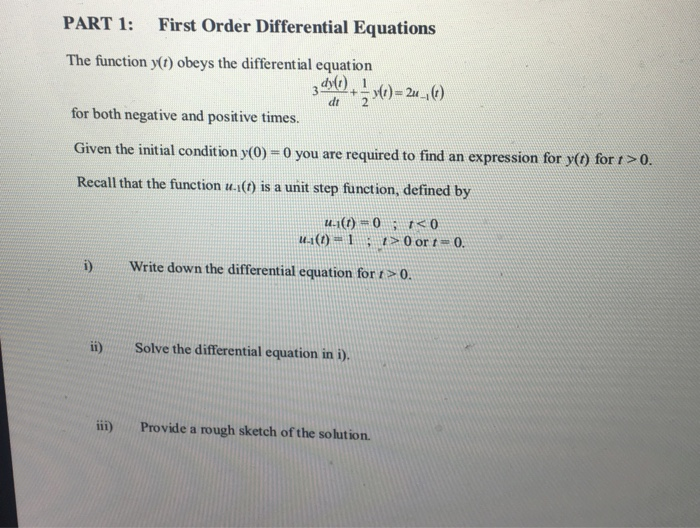 Solved PART 1: First Order Differential Equations The | Chegg.com