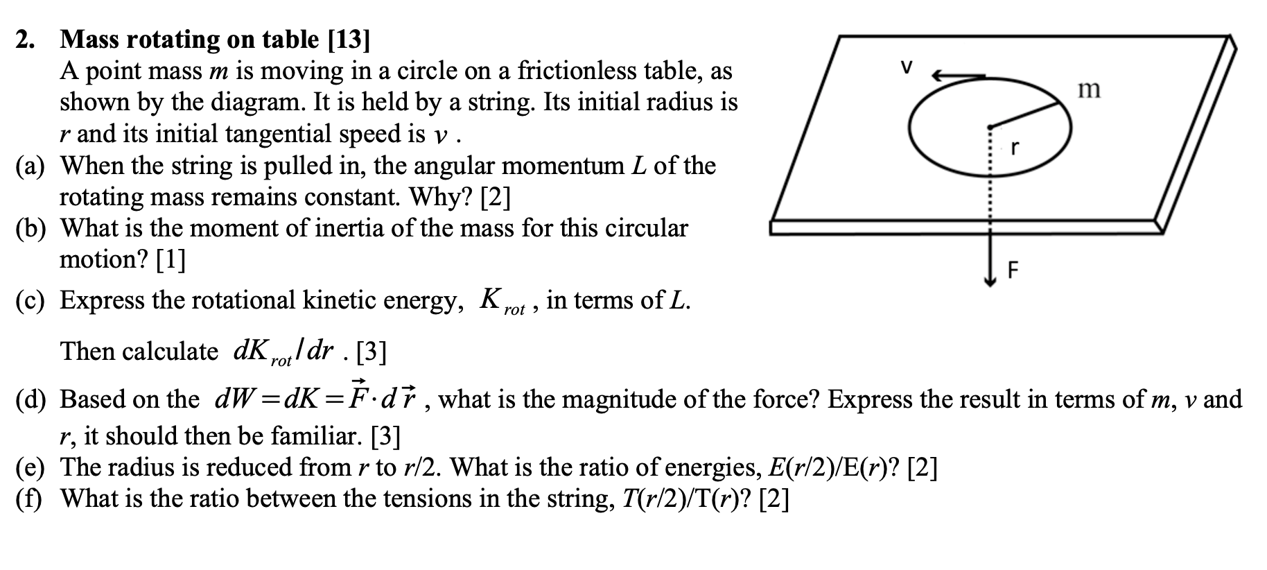 Solved 2. Mass rotating on table [13] A point mass m is | Chegg.com