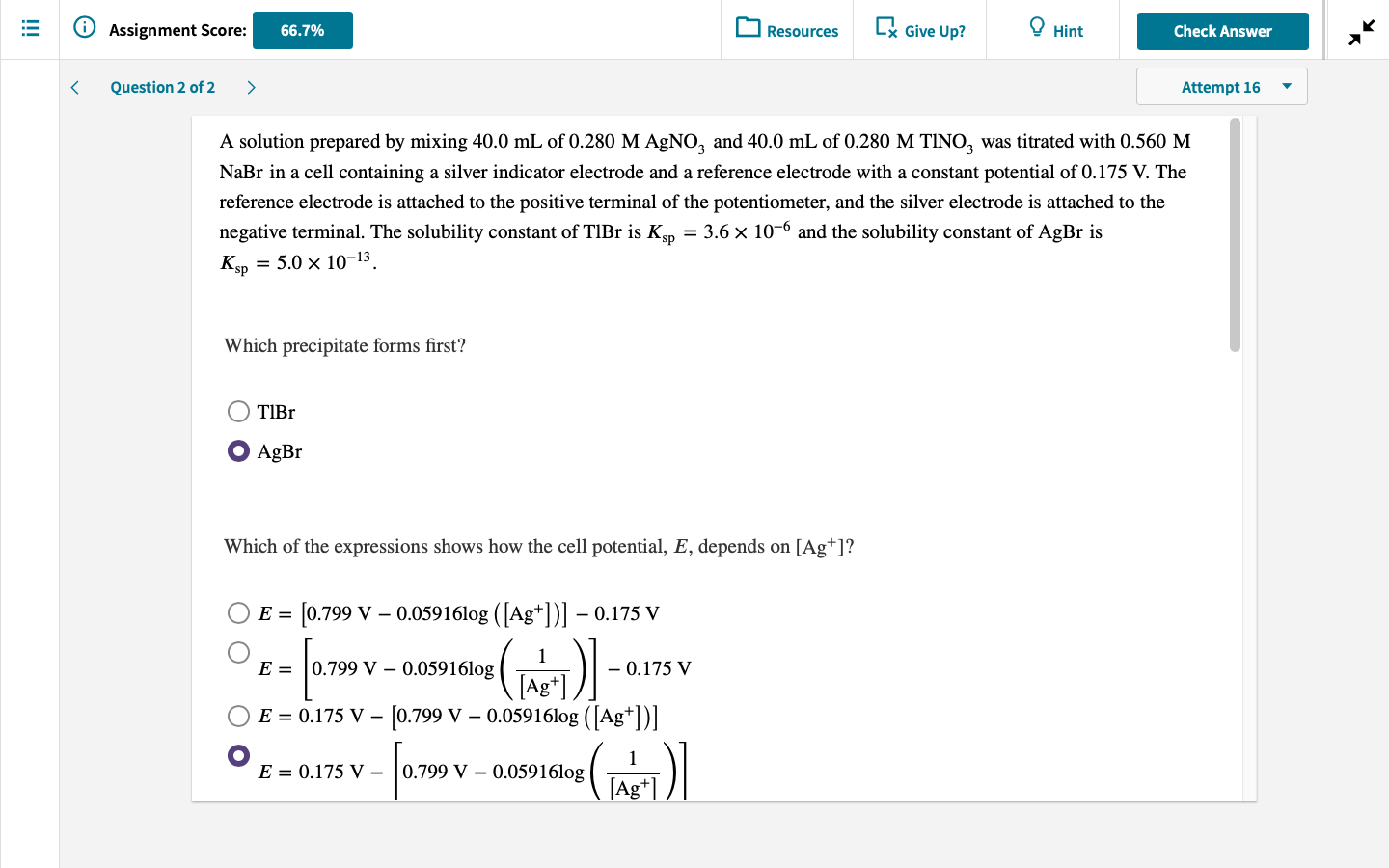 Solved Assignment Score: 66.7% Resources Ex Give Up? Hint | Chegg.com
