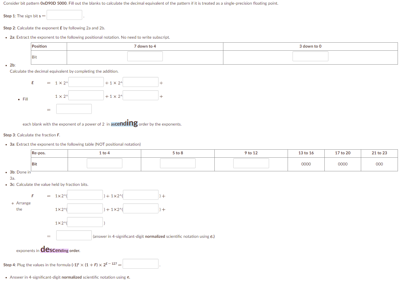 Solved Consider bit pattern 0xD90D 5000. Fill out the blanks | Chegg.com