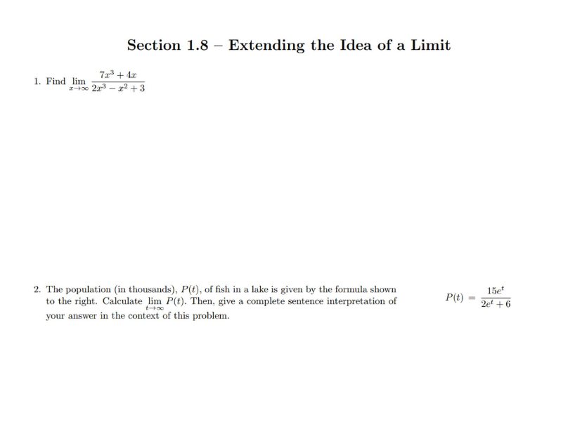 Solved Section 1 8 Extending The Idea Of A Limit 1 Find