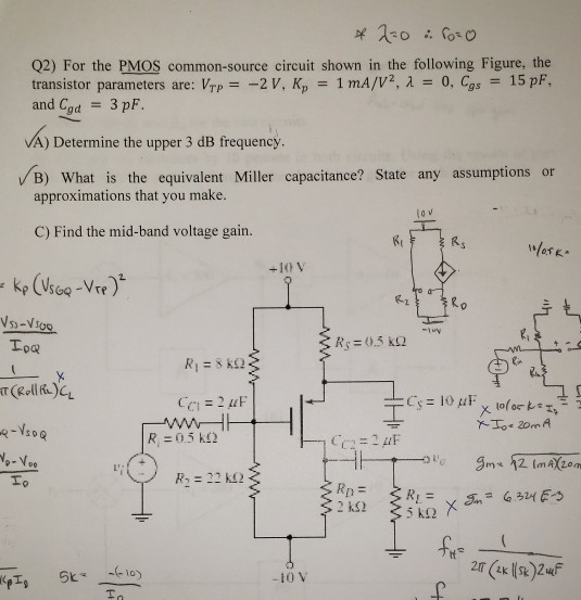 Solved Q2) For the PMOS common-source circuit shown in the | Chegg.com