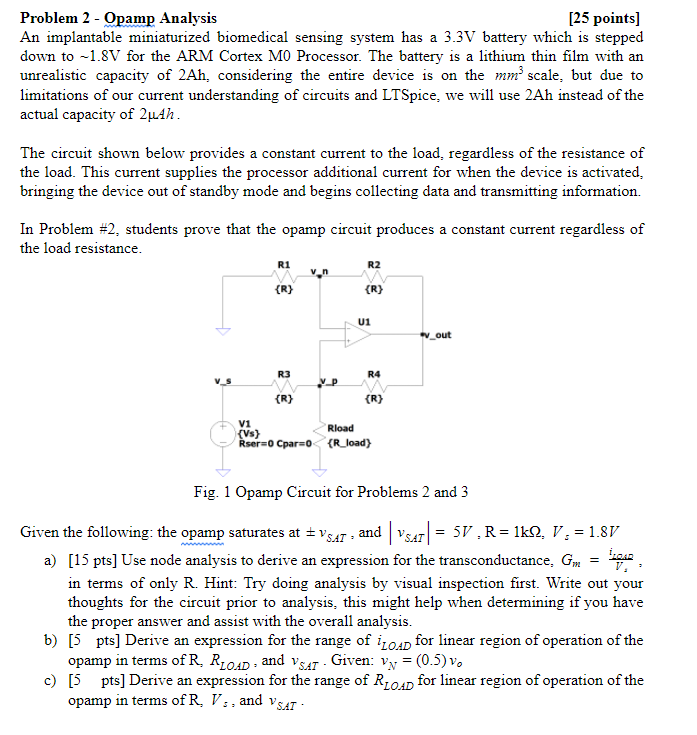 Solved Problem 2 - Opamp Analysis [25 points) An implantable | Chegg.com