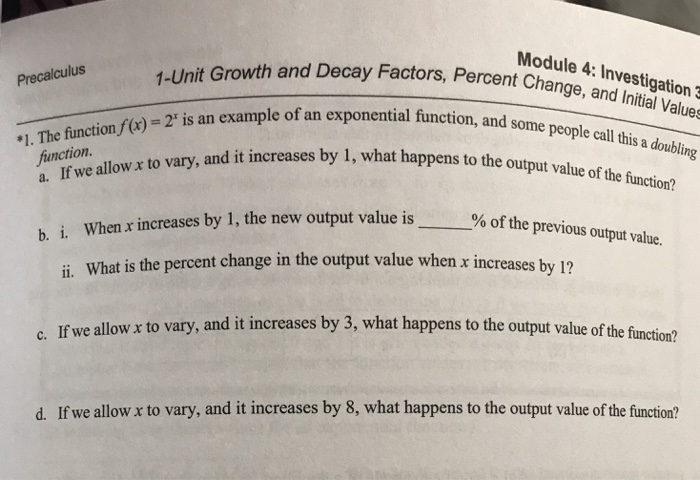 Solved 1-Unit Growth and Decay Factors, Percent function, | Chegg.com
