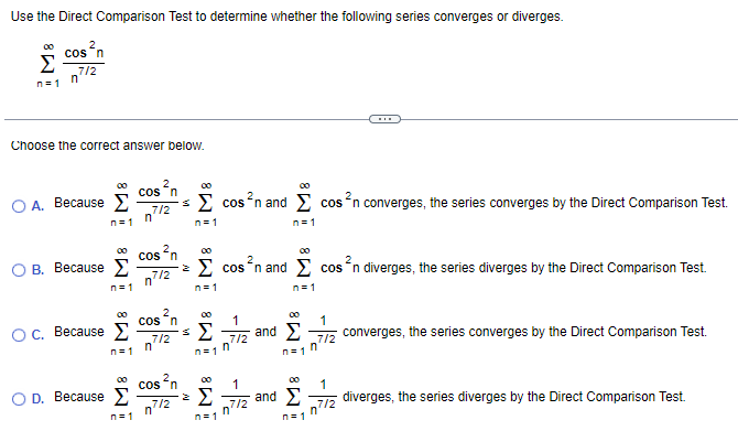 Solved Use the Direct Comparison Test to determine whether | Chegg.com