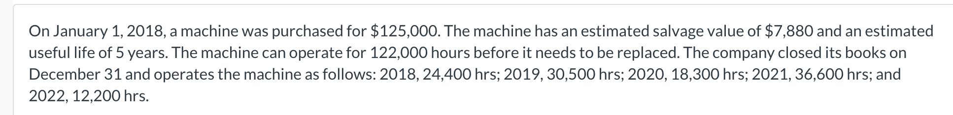 Solved On January 1,2018 , a machine was purchased for | Chegg.com