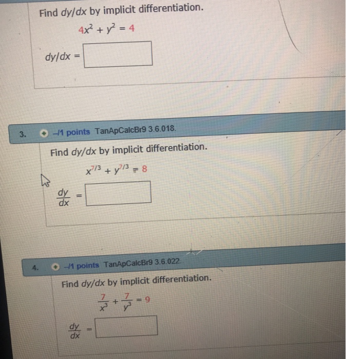 Solved Find Dy Dx By Implicit Differentiation 4x2 Y2 4