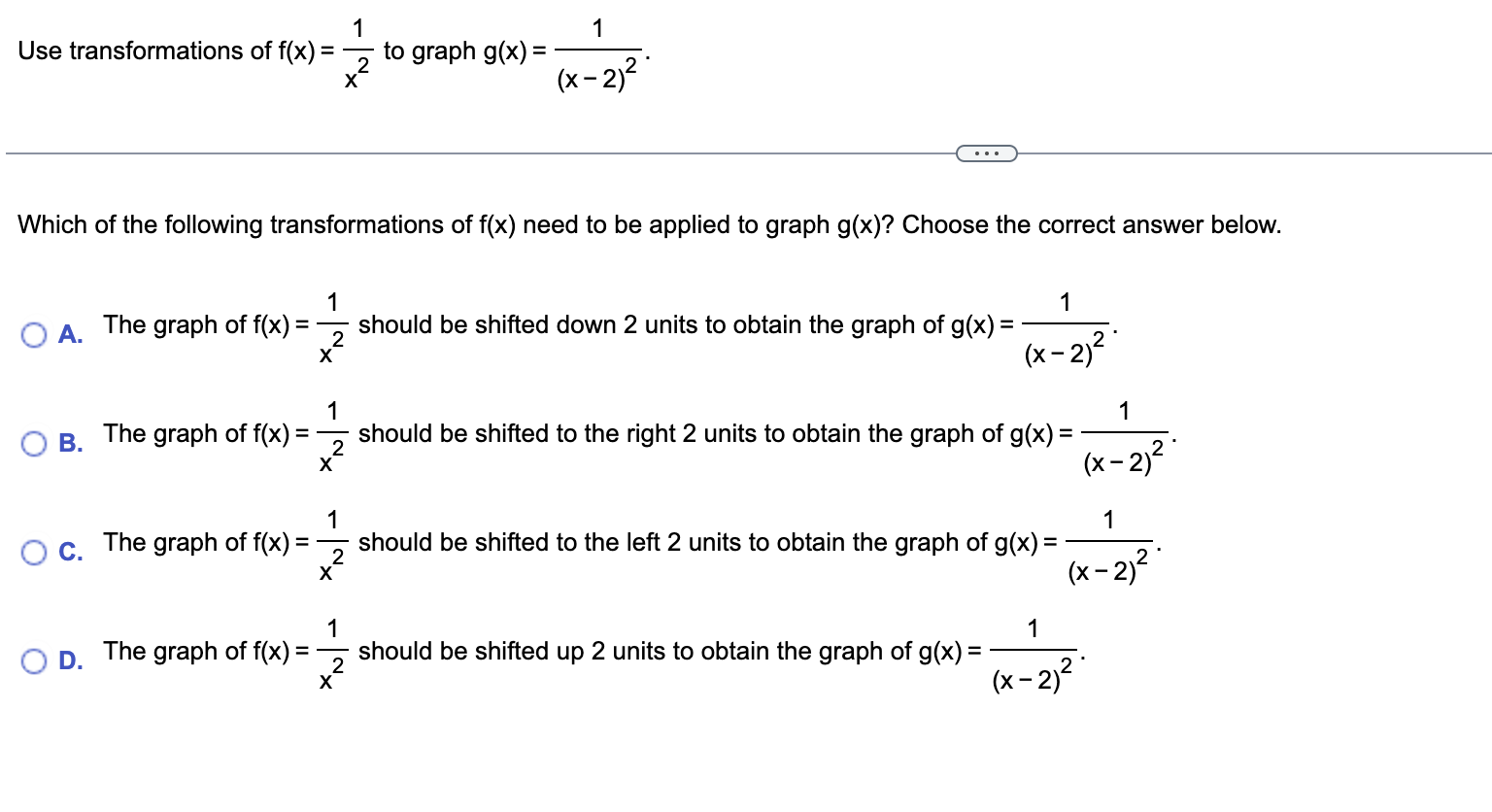 Solved Use transformations of f(x)=x21 to graph | Chegg.com