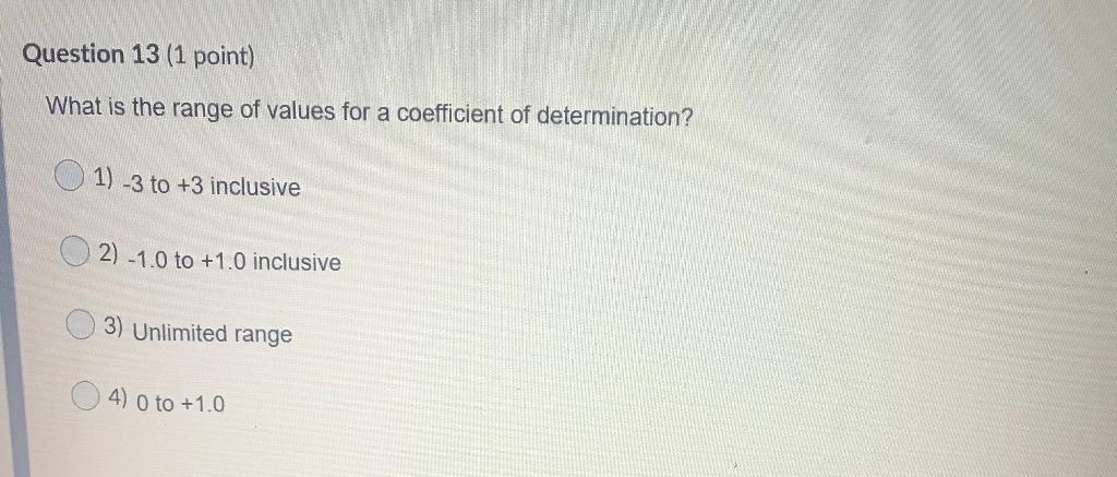 Solved Question 13 (1 point) What is the range of values for | Chegg.com