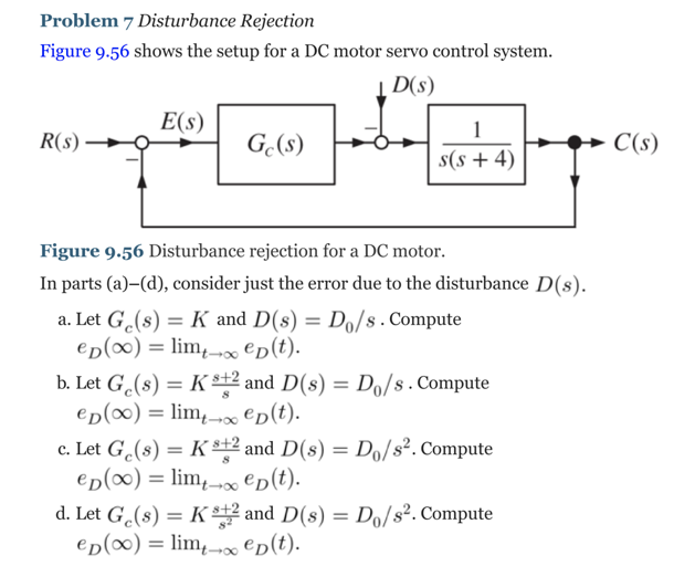 Solved Problem 7 Disturbance Rejection Figure 9.56 shows the | Chegg.com