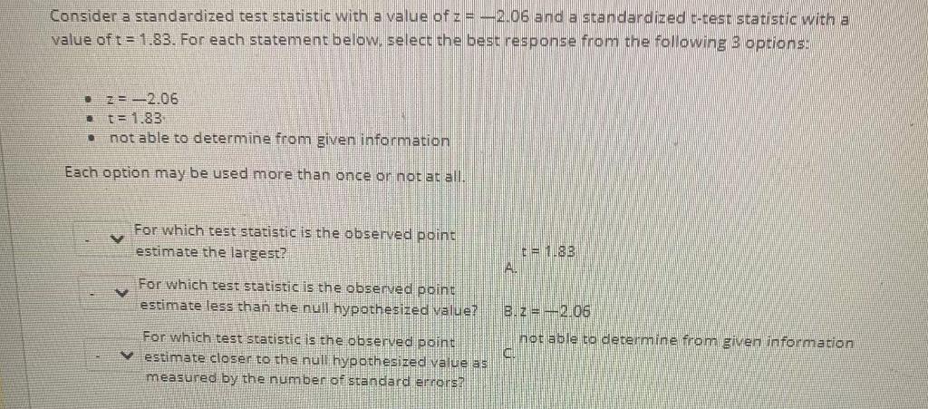 Solved Consider a standardized test statistic with a value | Chegg.com