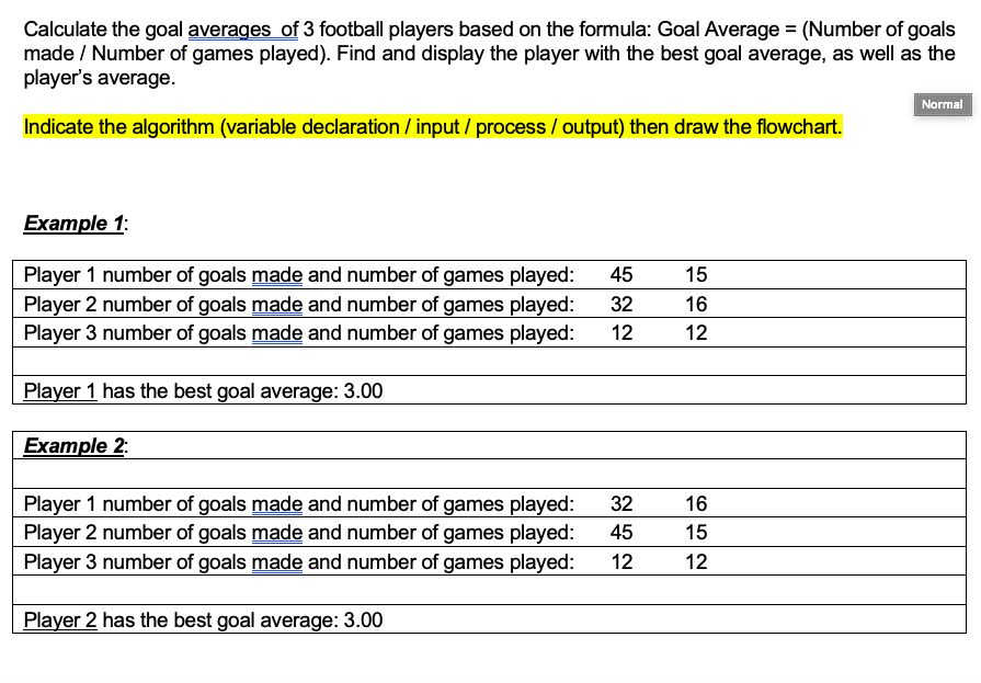 Solved Calculate the goal averages of 3 football players | Chegg.com