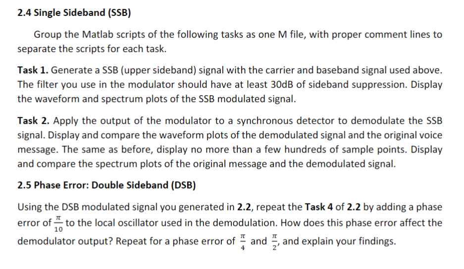 Solved 2.4 ﻿Single Sideband (SSB)Group the Matlab scripts of | Chegg.com