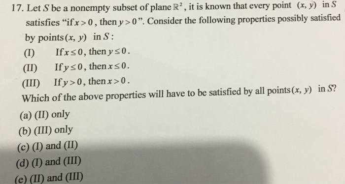 Solved 17. Let S be a nonempty subset of plane R2, it is | Chegg.com