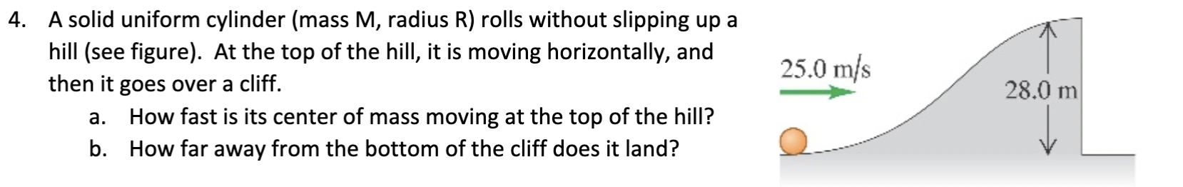 Solved 4. A solid uniform cylinder (mass M, radius R) rolls | Chegg.com