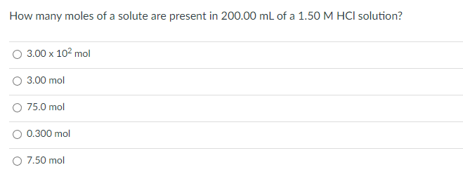 Solved How many moles of a solute are present in 200.00 mL | Chegg.com