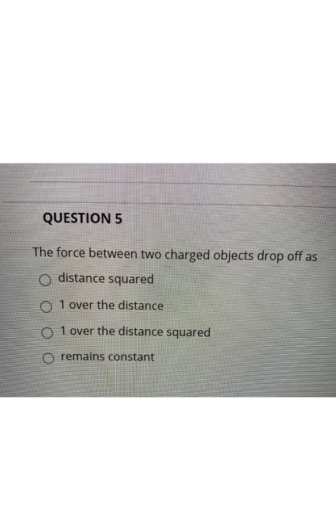 Solved QUESTION 5 The force between two charged objects drop | Chegg.com