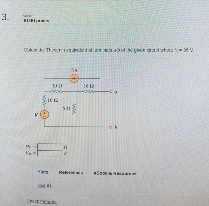 Solved value 10.00 points Obtain the Thevenin equivalent at | Chegg.com