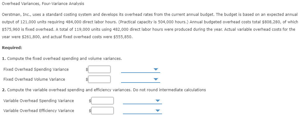 Solved Overhead Variances, Four-Variance Analysis Oerstman, | Chegg.com