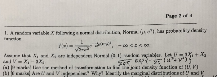 Solved Page 2 of 4 1. A randon variable X following a normal | Chegg.com