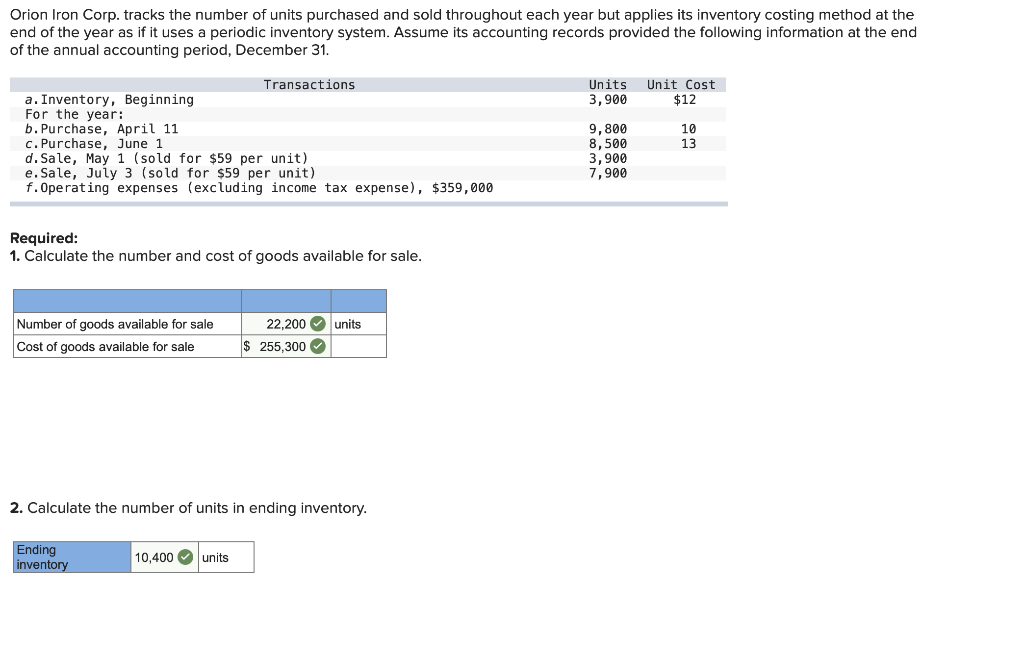 Solved Orion Iron Corp. tracks the number of units purchased | Chegg.com